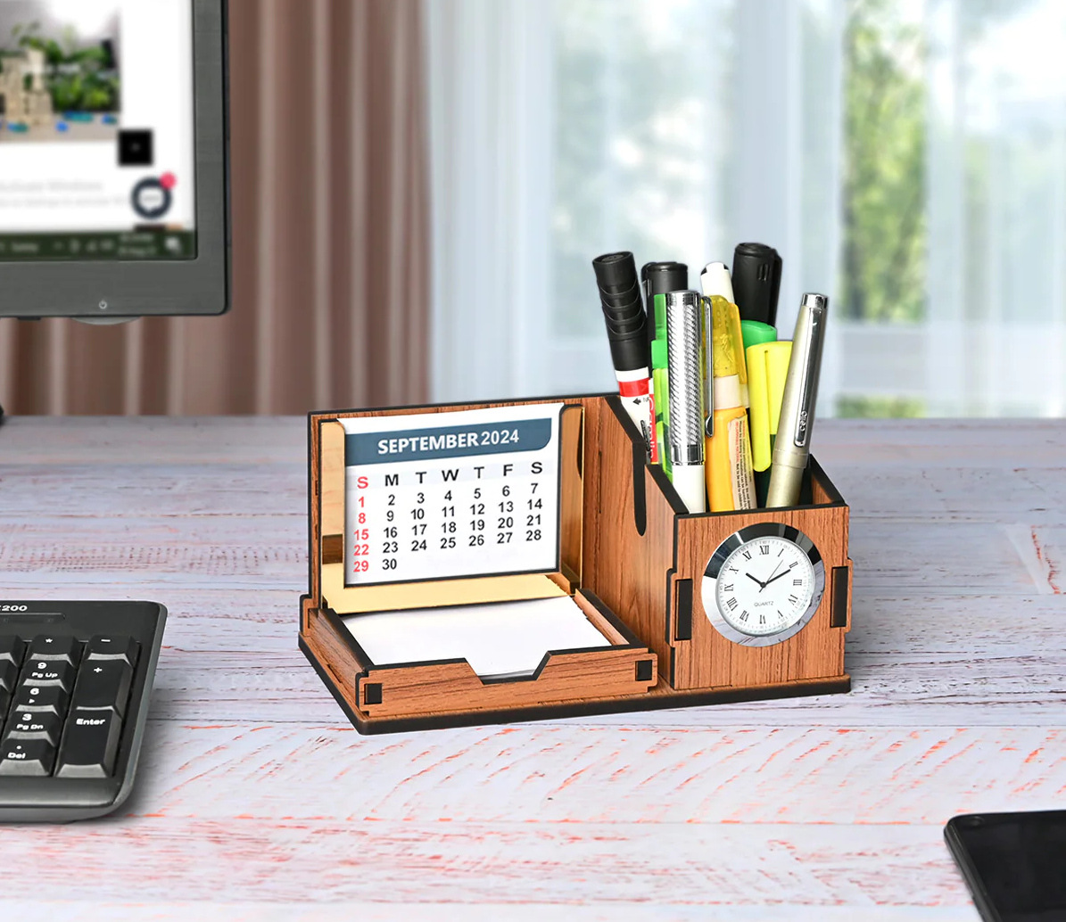 Mini Desk Organizer with Clock & Calendar | Desk Calendar | Desk Acces ...